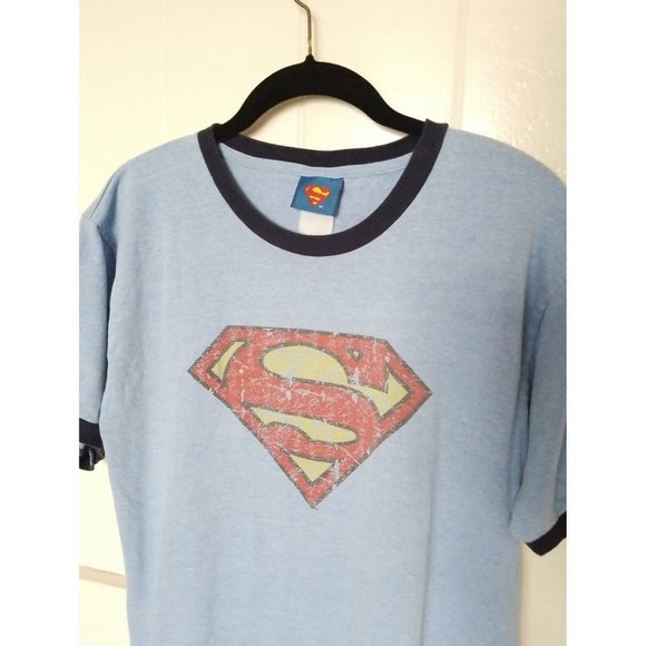 DC Comics | Shirts | Vtg Superman Dc Comics Mens Ss Graphic Logo Ringer ...